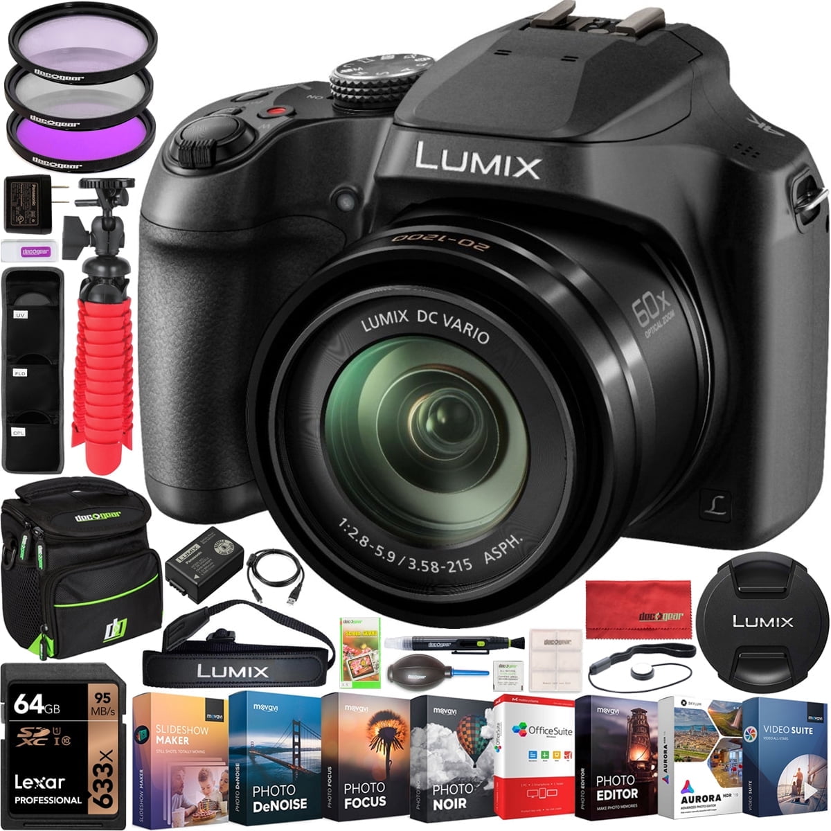Panasonic Lumix FZ80 4K Digital Camera with 20-1200mm Lens 60x Optical Zoom Power O.I.S ...