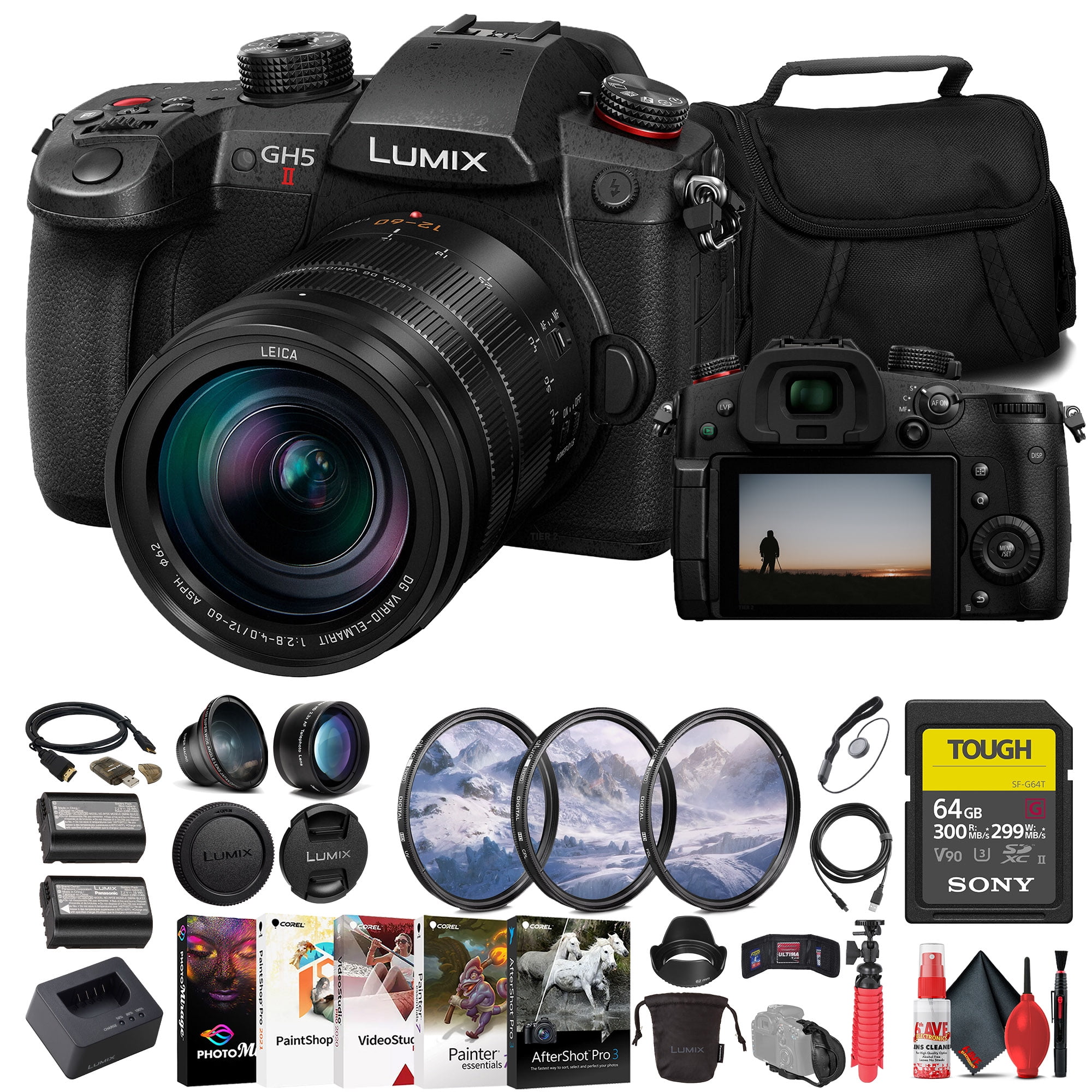 Panasonic Lumix GH5 II Camera, 12-60mm Lens, Sony 64GB SD Card, Wide ...