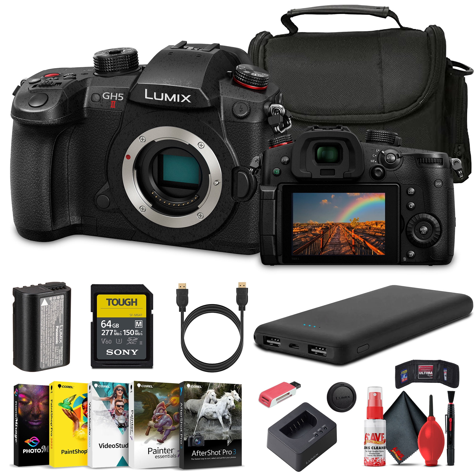 Panasonic Lumix GH5 II Mirrorless Micro Four Thirds Camera (DC-GH5M2BODY) with 64 GB Memory Card ...