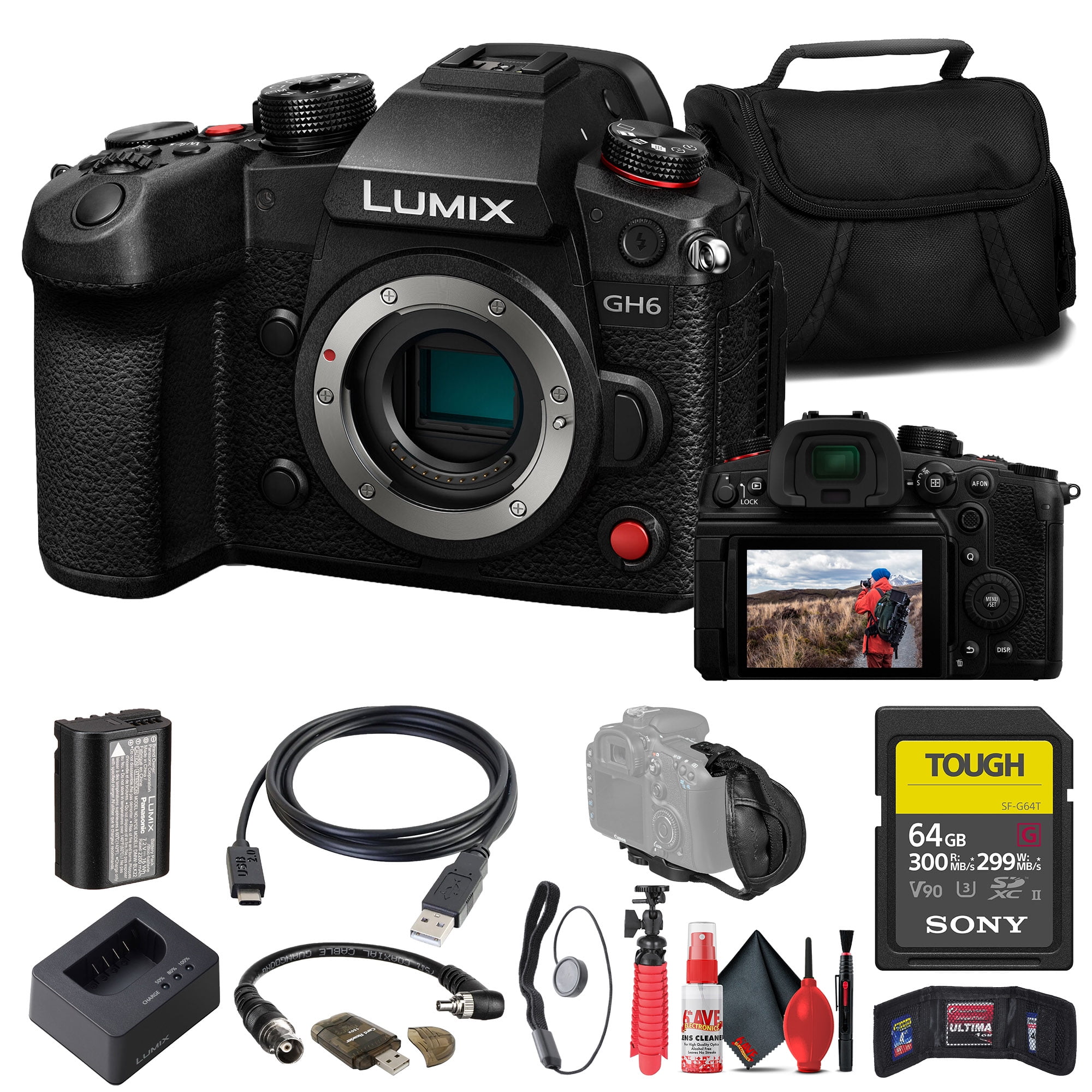 Panasonic Lumix GH6 Mirrorless Camera (DC-GH6BODY) + Sony 64GB TOUGH SD ...