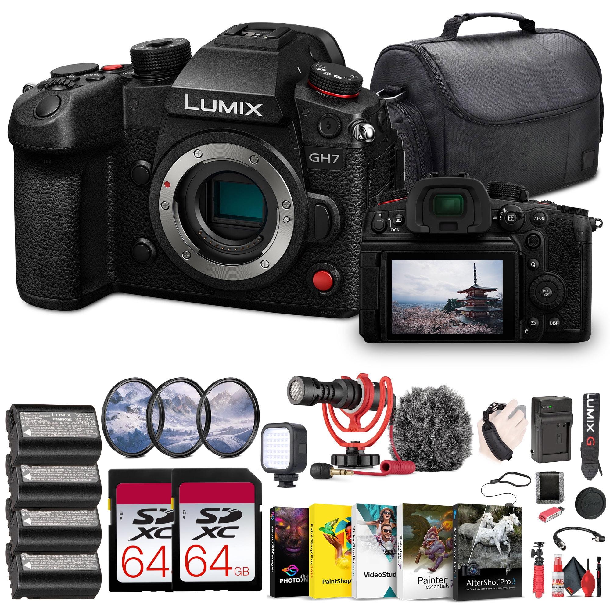 Panasonic Lumix GH7 Mirrorless Camera + 2 x 64GB Memory Card + LED ...