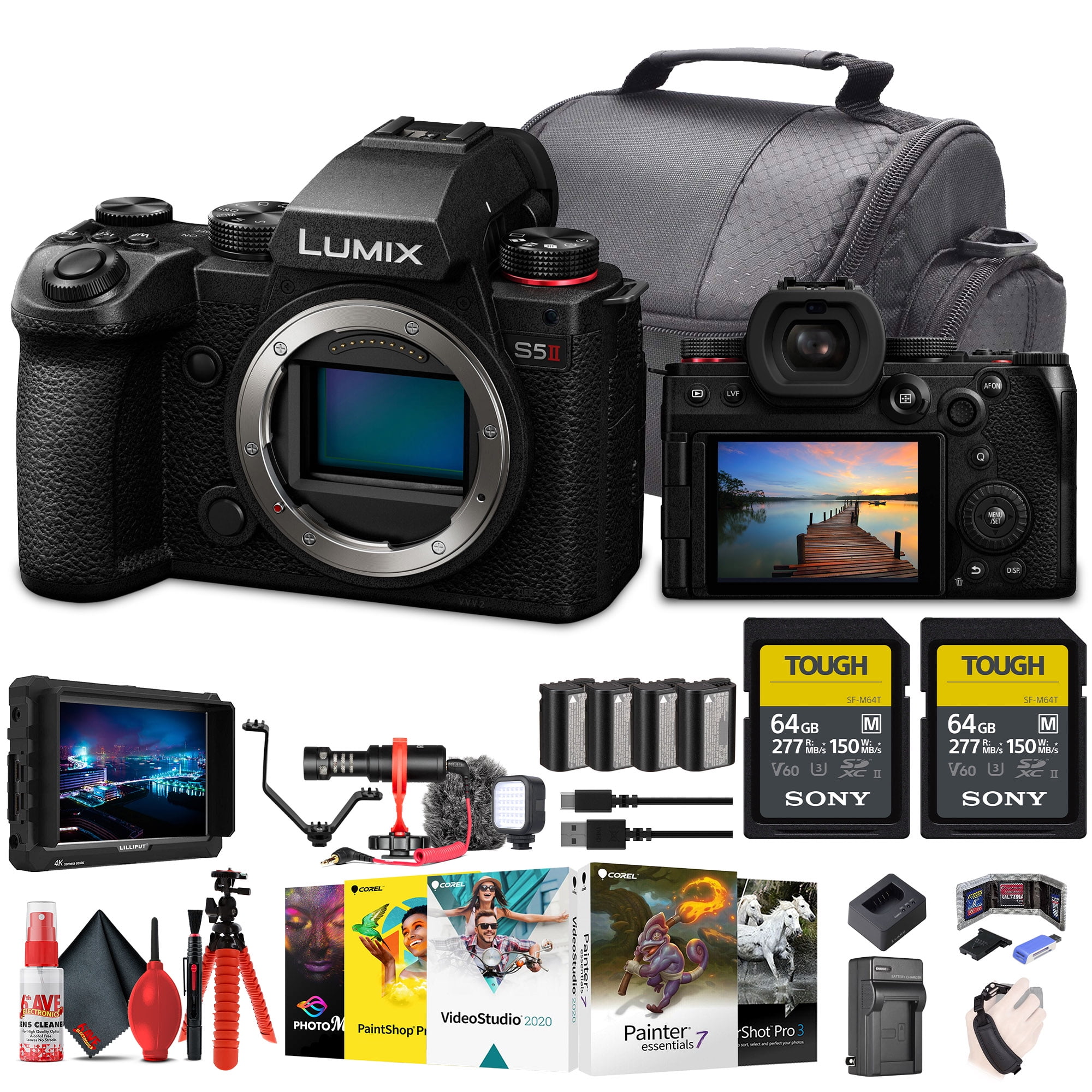 Panasonic Lumix S5 II Mirrorless Camera (DC-S5M2BODY) + 4K Monitor + 2 ...