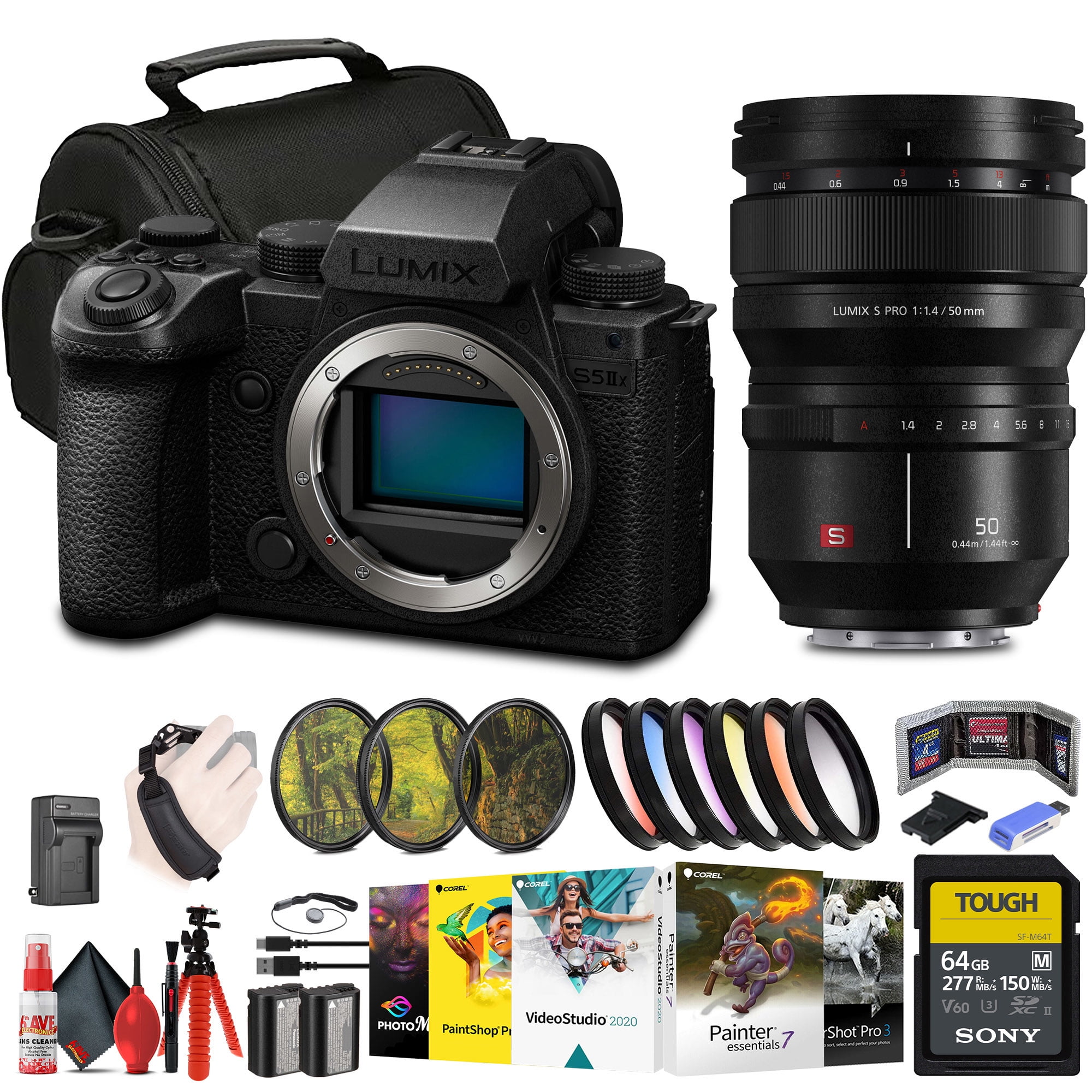 Panasonic Lumix S5 IIX Mirrorless Camera Kit with 24-105mm Lens, 64GB Card, Filters & More (Intl ...
