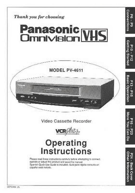 Instruction Manual ONLY for Panasonic PV-4611 VCR Owners Instruction ...