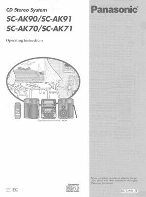 Panasonic SA-AK70 SA-AK71 SA-AK90 SA-AK91 CD Stereo System Instruction Manual REPRINT - Walmart.com