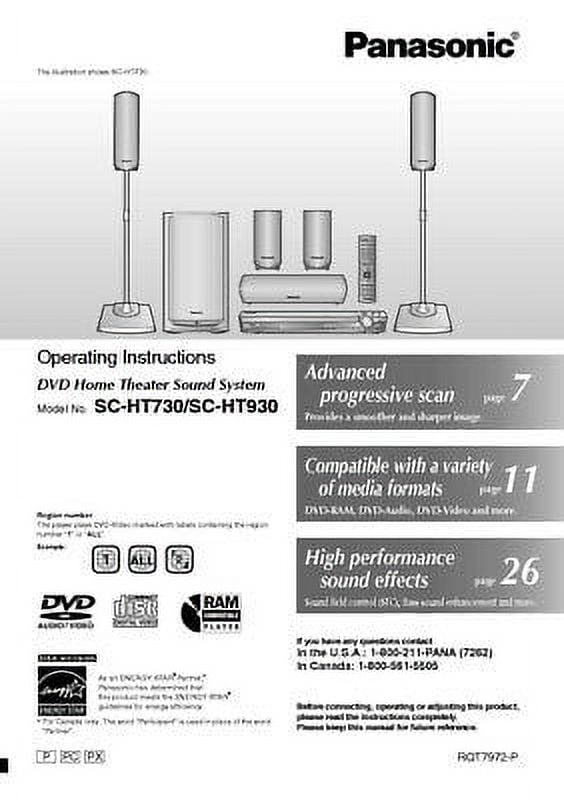 Panasonic SA-HT730 SA-HT930 Home Theater System Owners Instruction ...