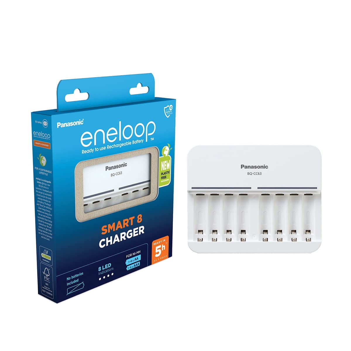 Panasonic eneloop Smart 8 Charger for 1-8 AA/AAA NI-MH Batteries with 8 ...