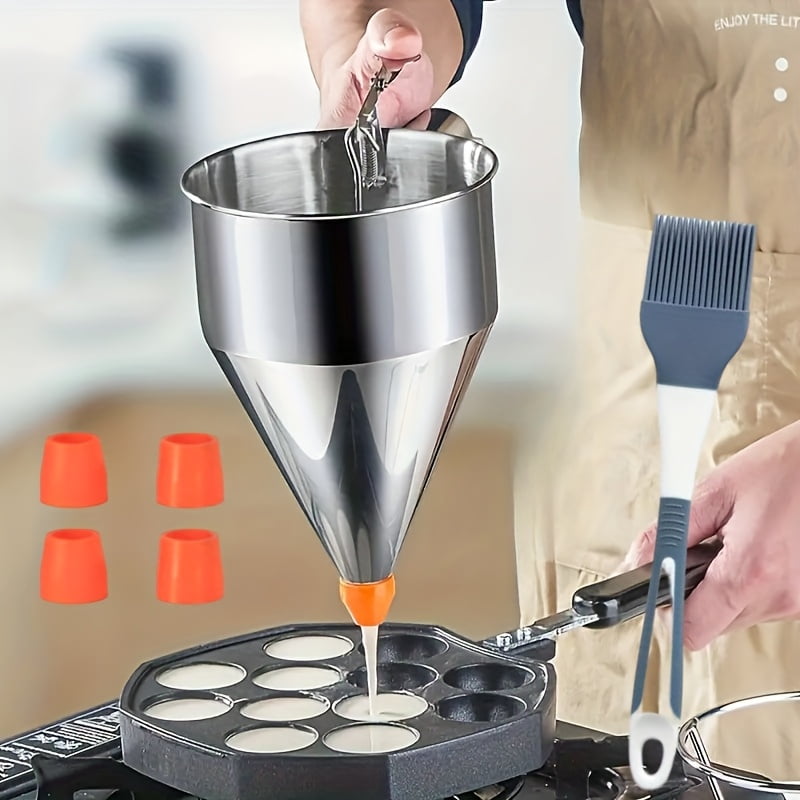 Pancake Batter Dispenser Stainless Steel Cream Maker Fish Ball Funnel ...