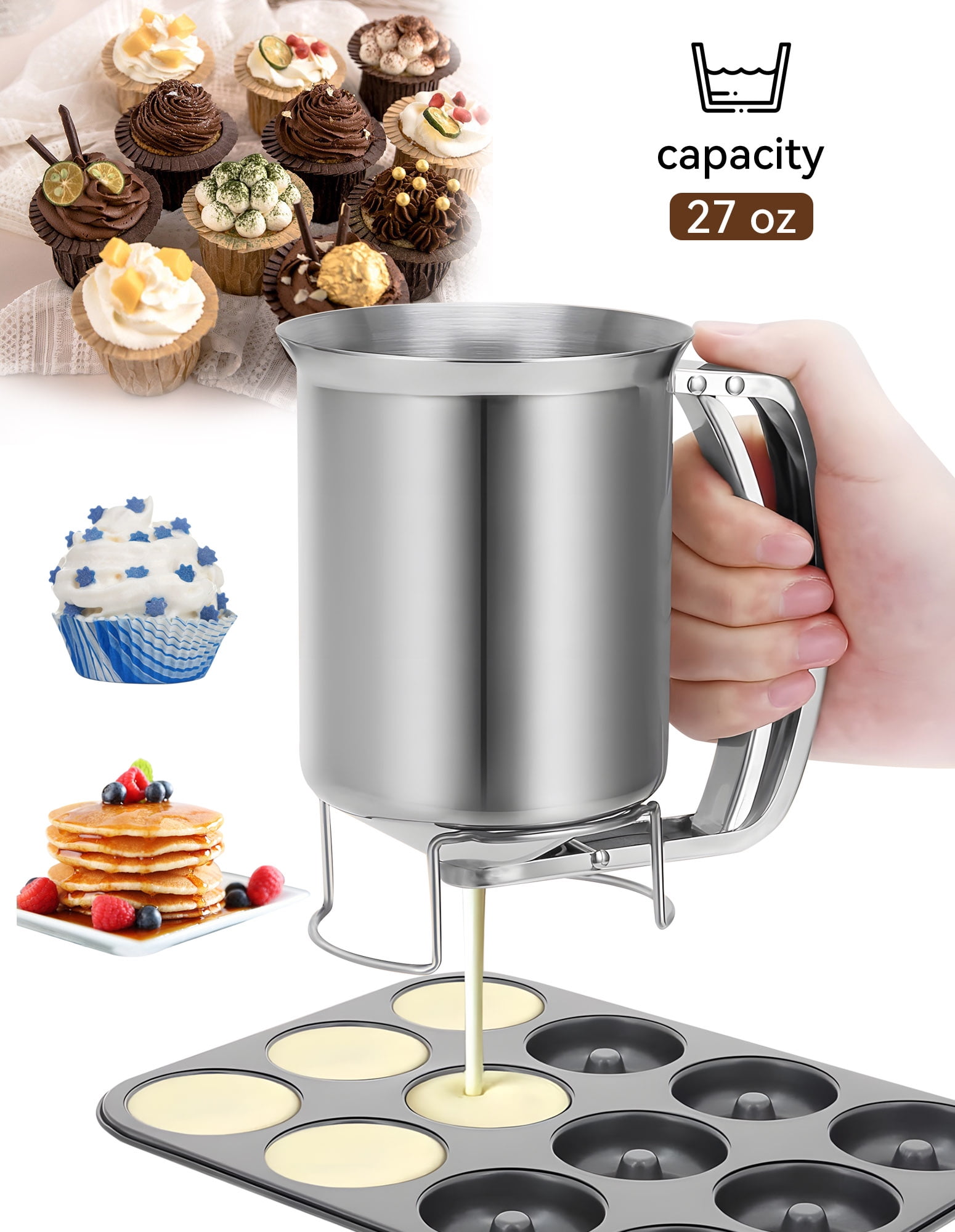 Stainless Steel Pancake Batter Dispenser for Cake & Waffle Mix Making ...