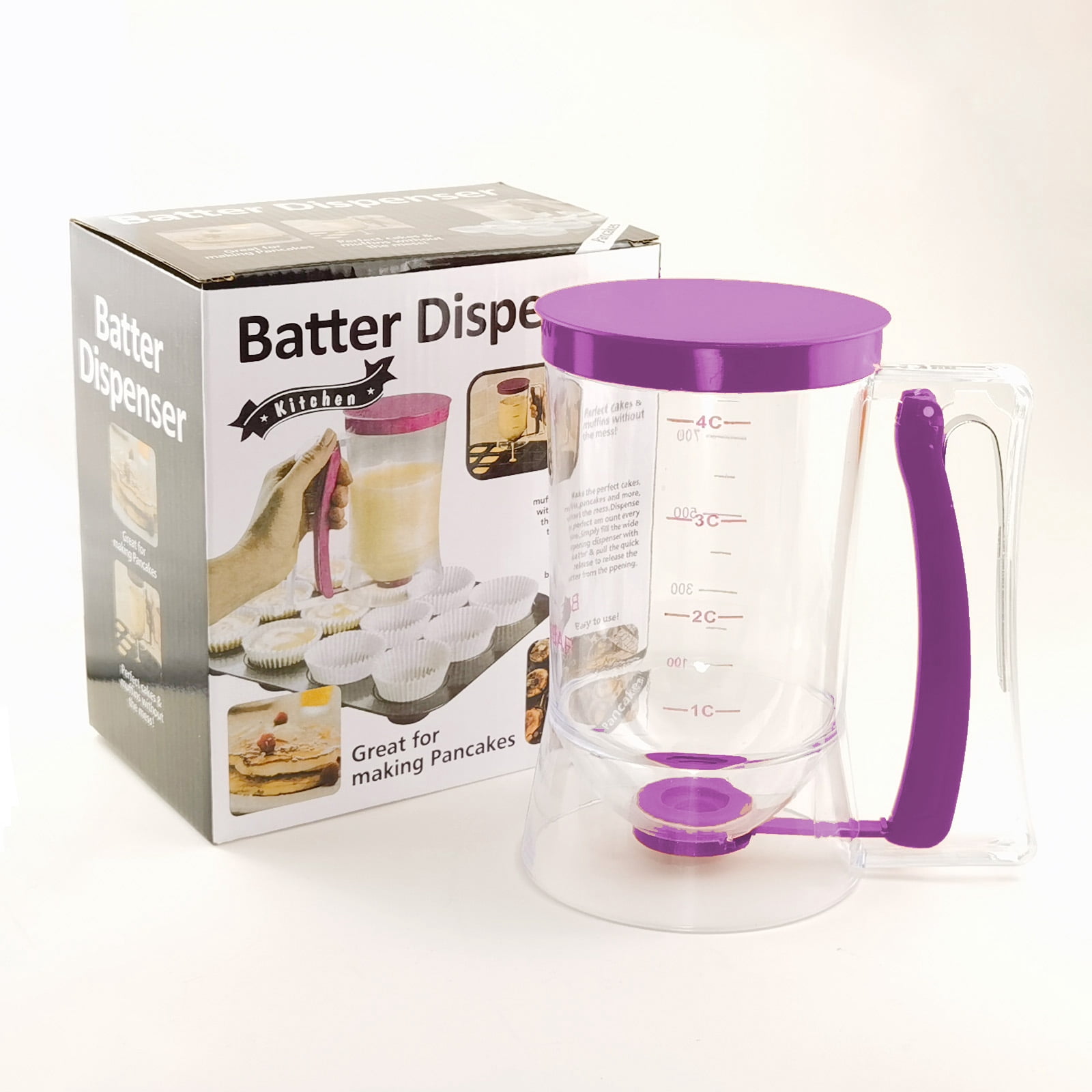 Pancake Batter Dispenser with Squeeze Handle, 4-Cup Container Molds for ...