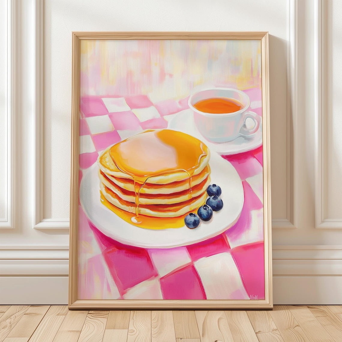 Pancake Breakfast Art, Trendy Cozy Café Decor, Cute Blueberry Pancakes ...