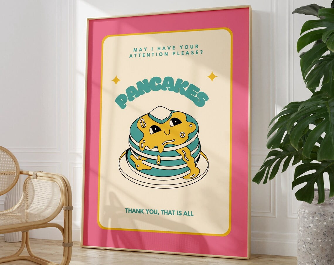 Pancake Breakfast Wall Art • Funny Girly Food Prints • Retro Kitchen ...