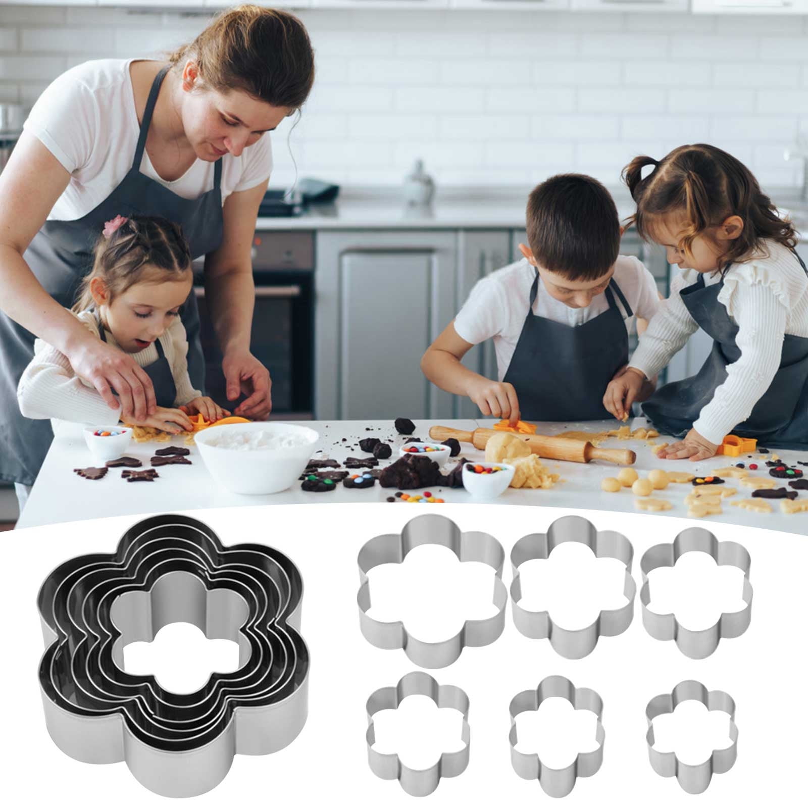 Pancake Cookie Cutter Set | Heart Shaped Stainless Steel 6 Piece Molds ...