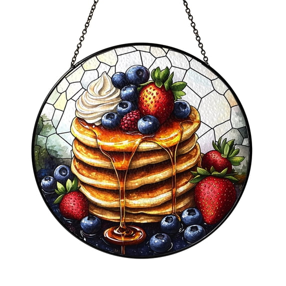 Pancake Stained Glass Round Suncatcher, Breakfast Window Hanging Decor ...