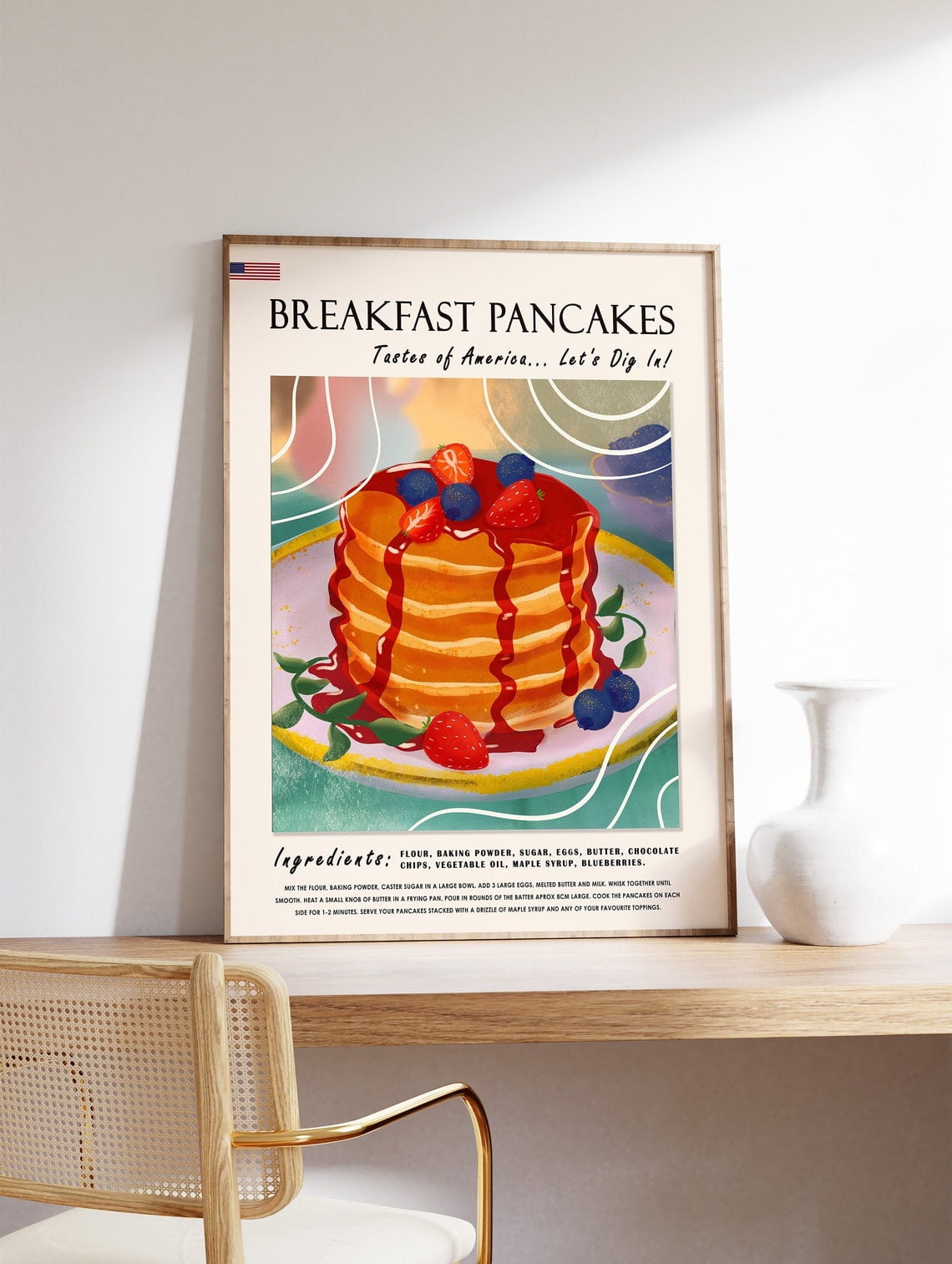 Pancakes Food Art, American Food Poster, Breakfast Poster, Breakfast ...