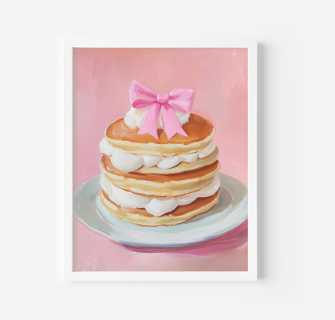 Pancakes Wall Art: Pink Coquette Kitchen Decor (Print), Foodie Art ...