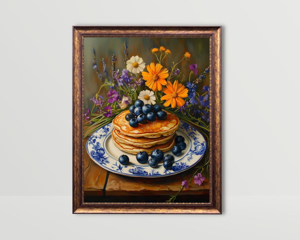 Pancakes, Whimsical Dessert Wall Art, Fun Kitchen Art Print, Breakfast ...
