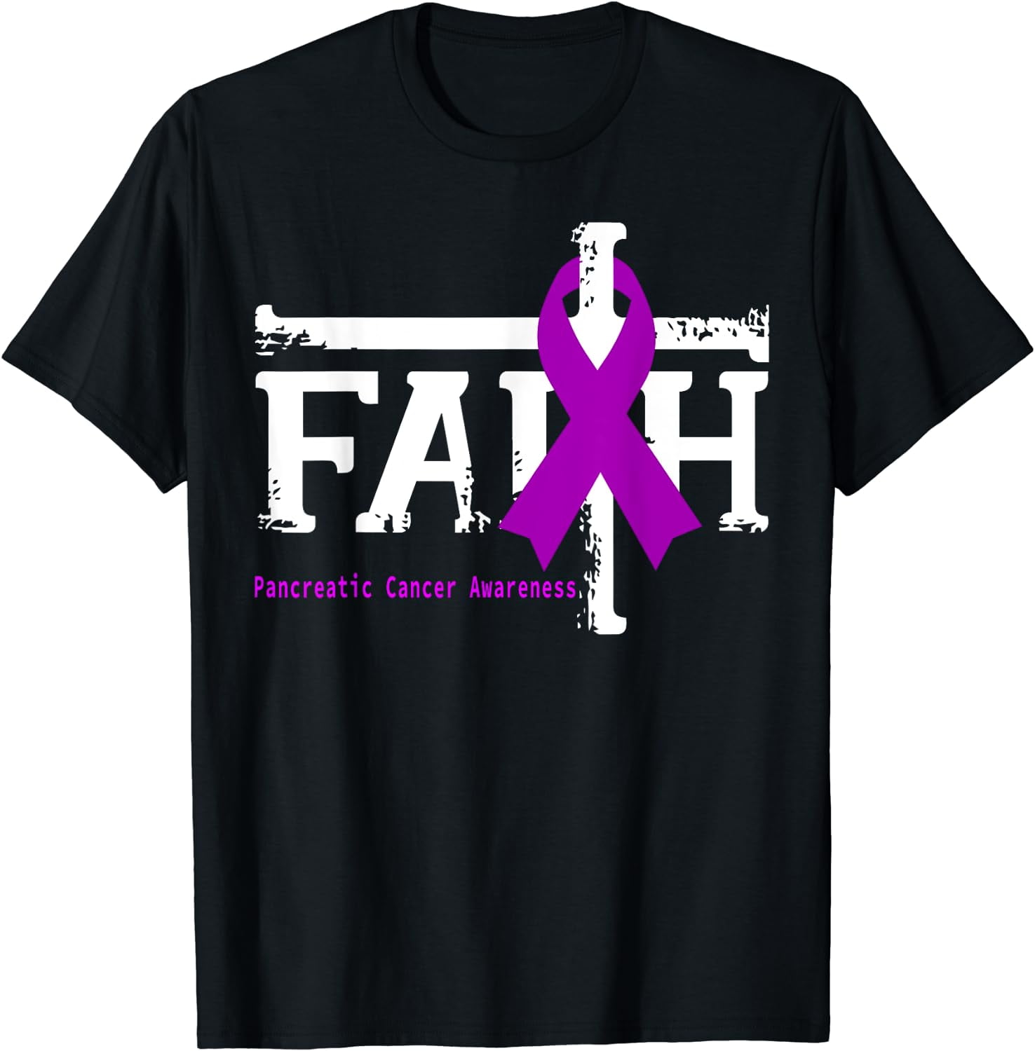 Pancreatic Cancer Awareness Faith Christian Cross Purple T-Shirt ...