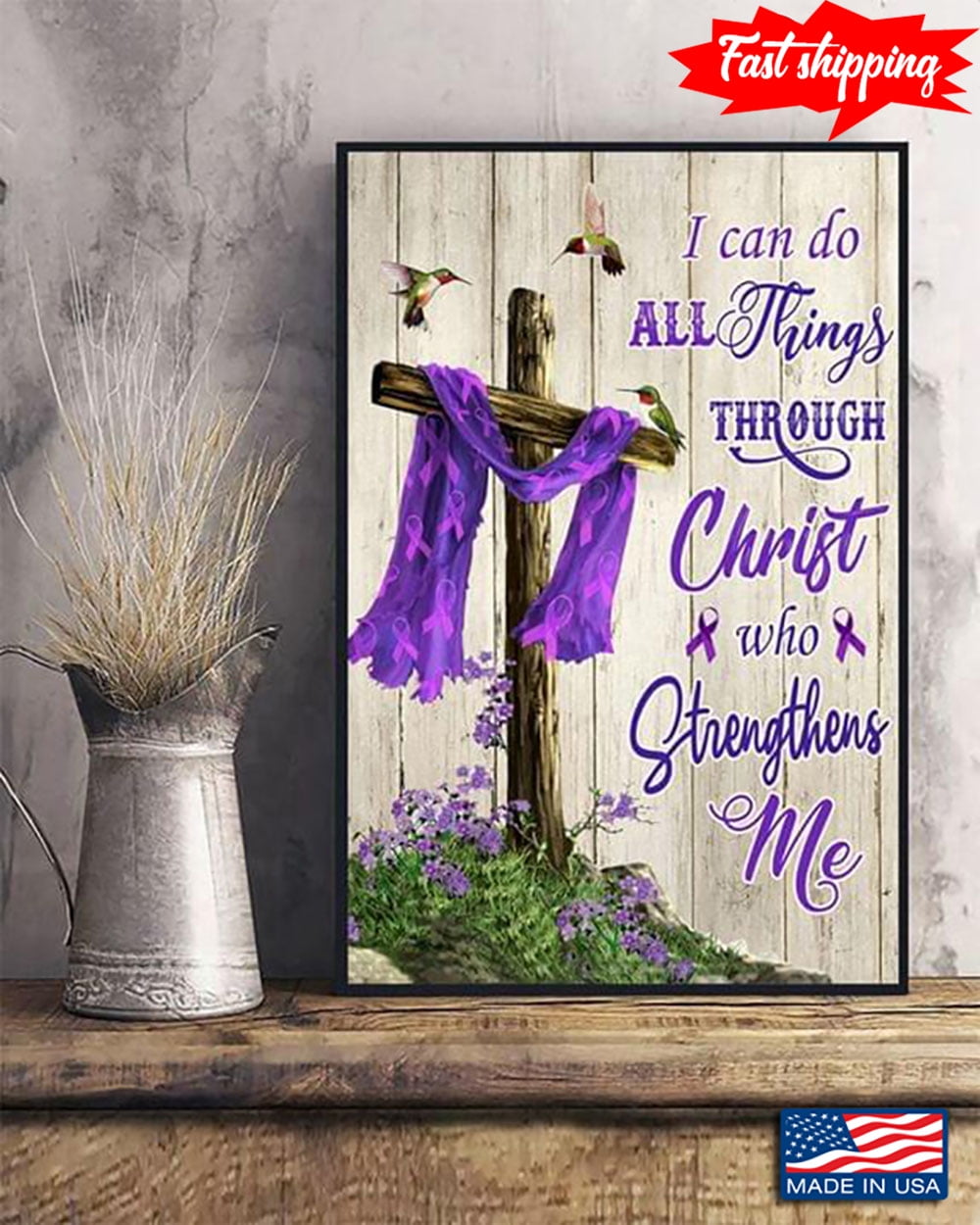 Pancreatic Cancer Awareness Hummingbirds & Jesus Cross Draped With ...