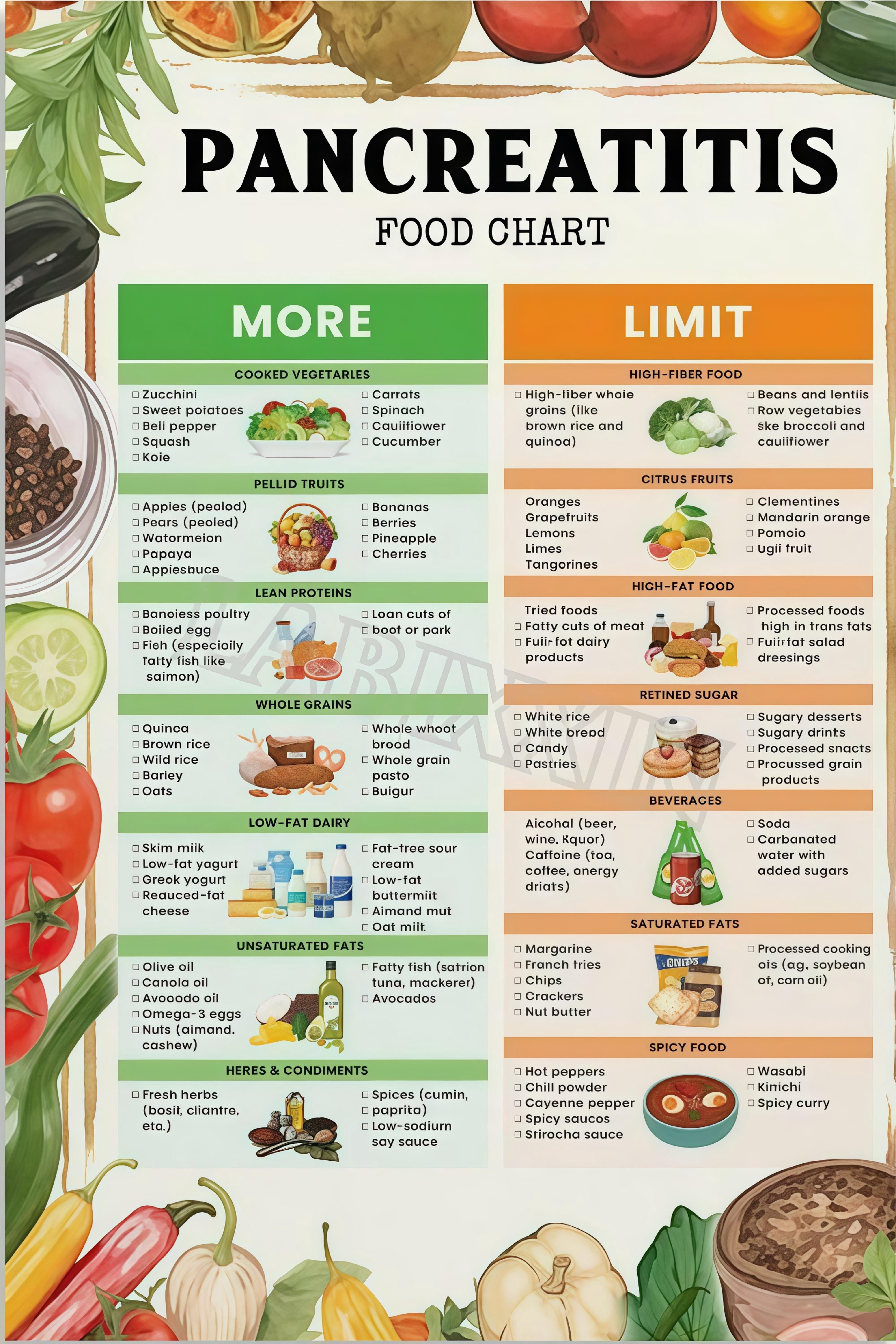 Pancreatitis Food Chart - Healthy Diet Reference Wall Art Poster ...