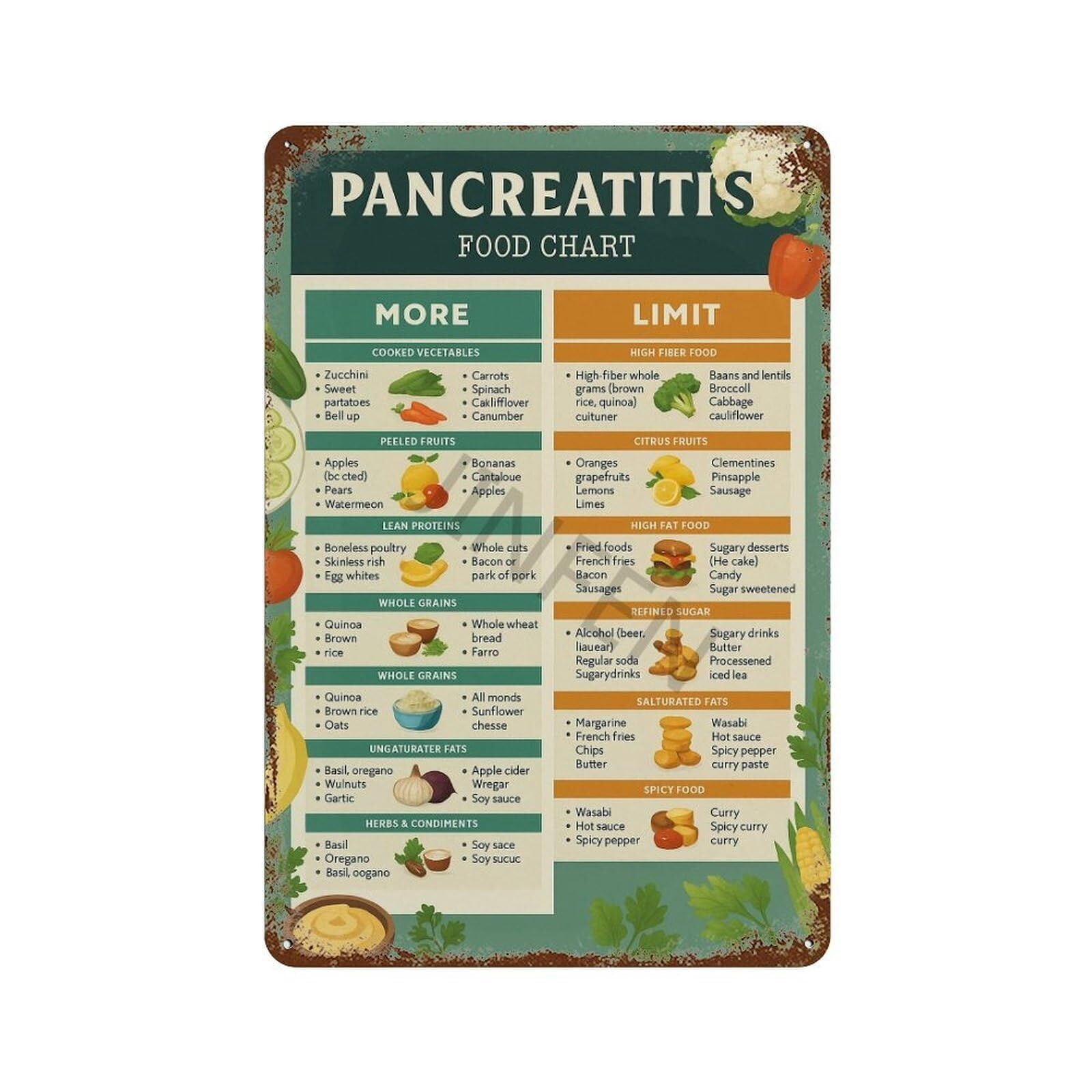 Pancreatitis Food List Chart Poster Dietary Health Guide Kitchen ...
