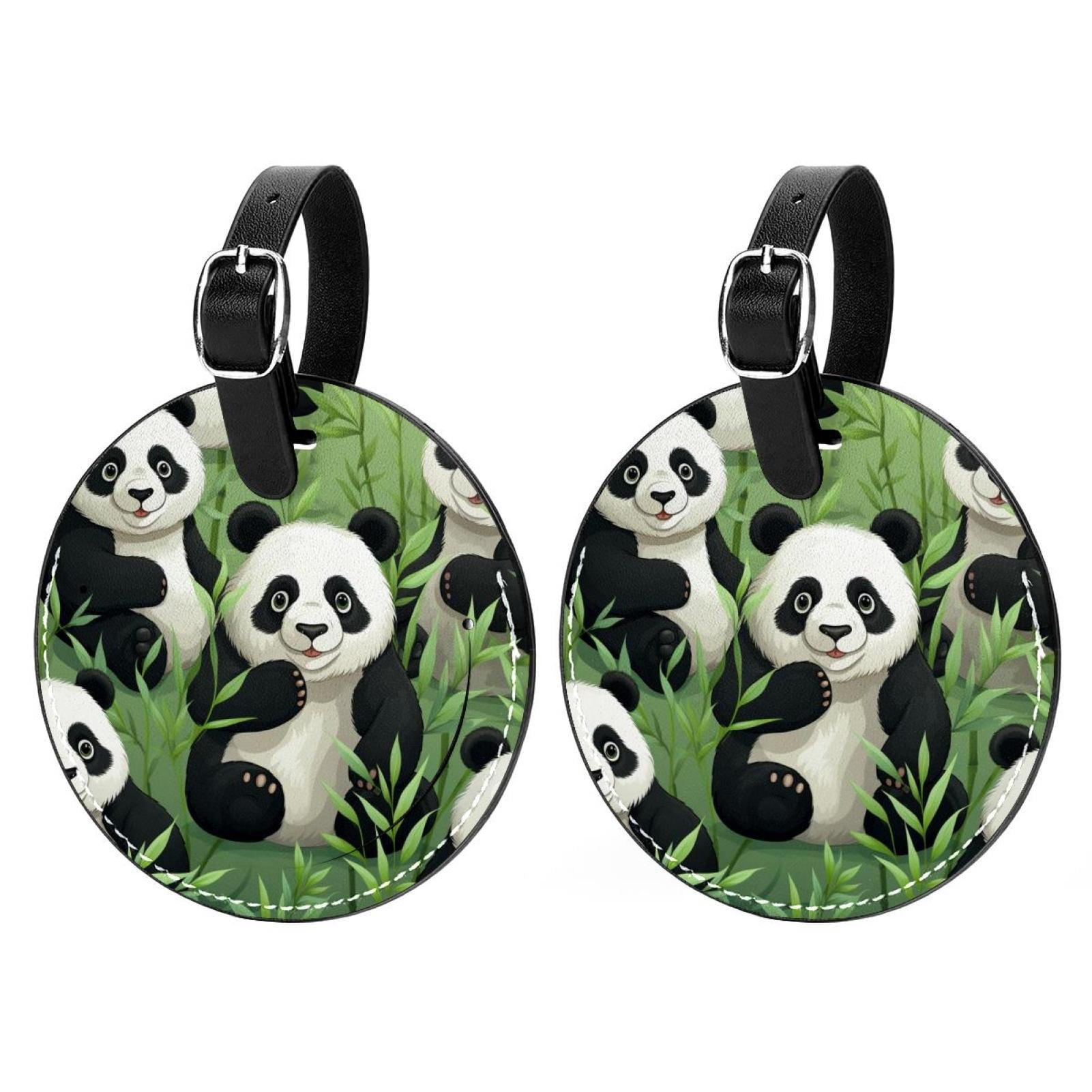 Panda 2Pcs PU Leather Round Luggage Tags with Privacy Cover and Name ID ...