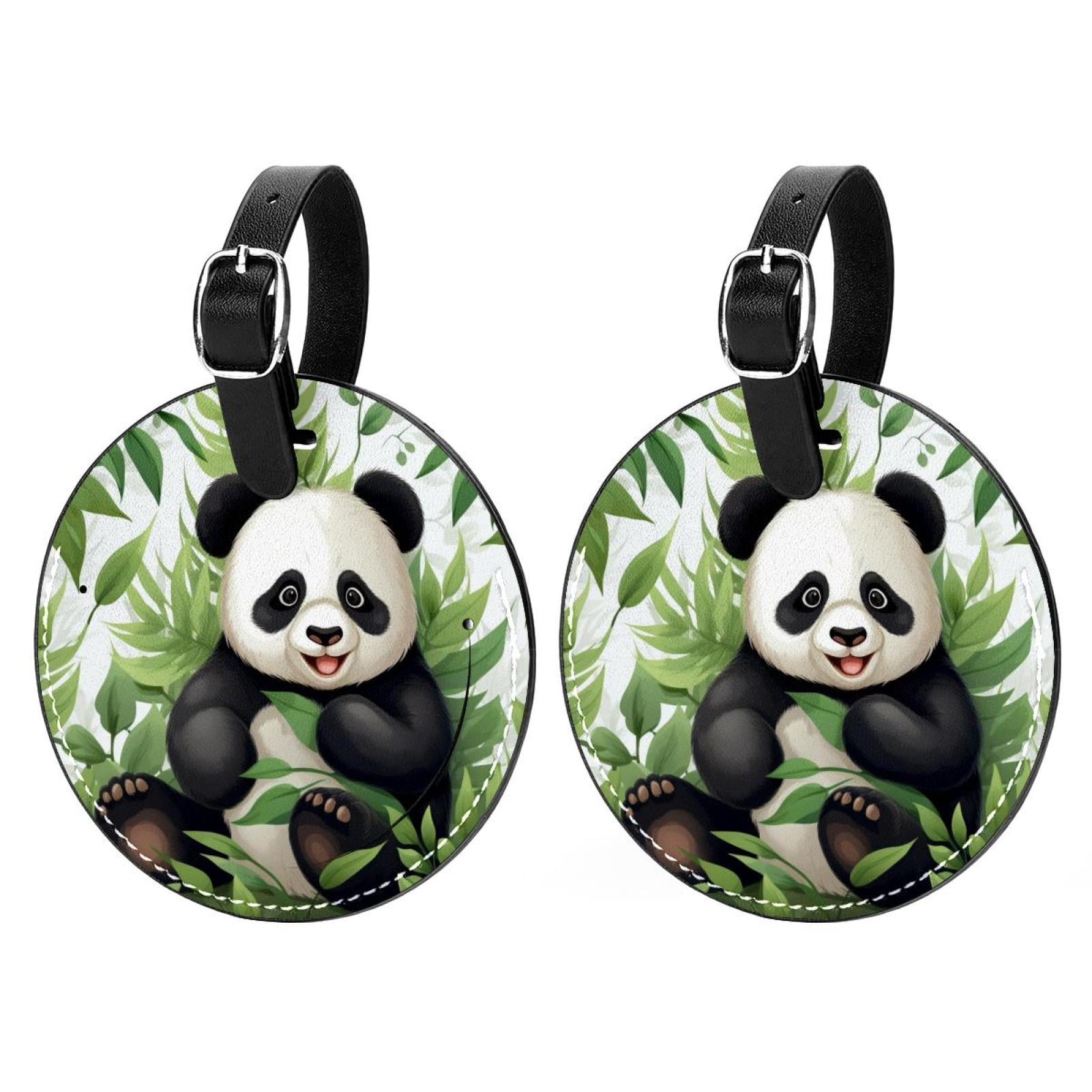 Panda 2Pcs PU Leather Round Luggage Tags with Privacy Cover and Name ID ...