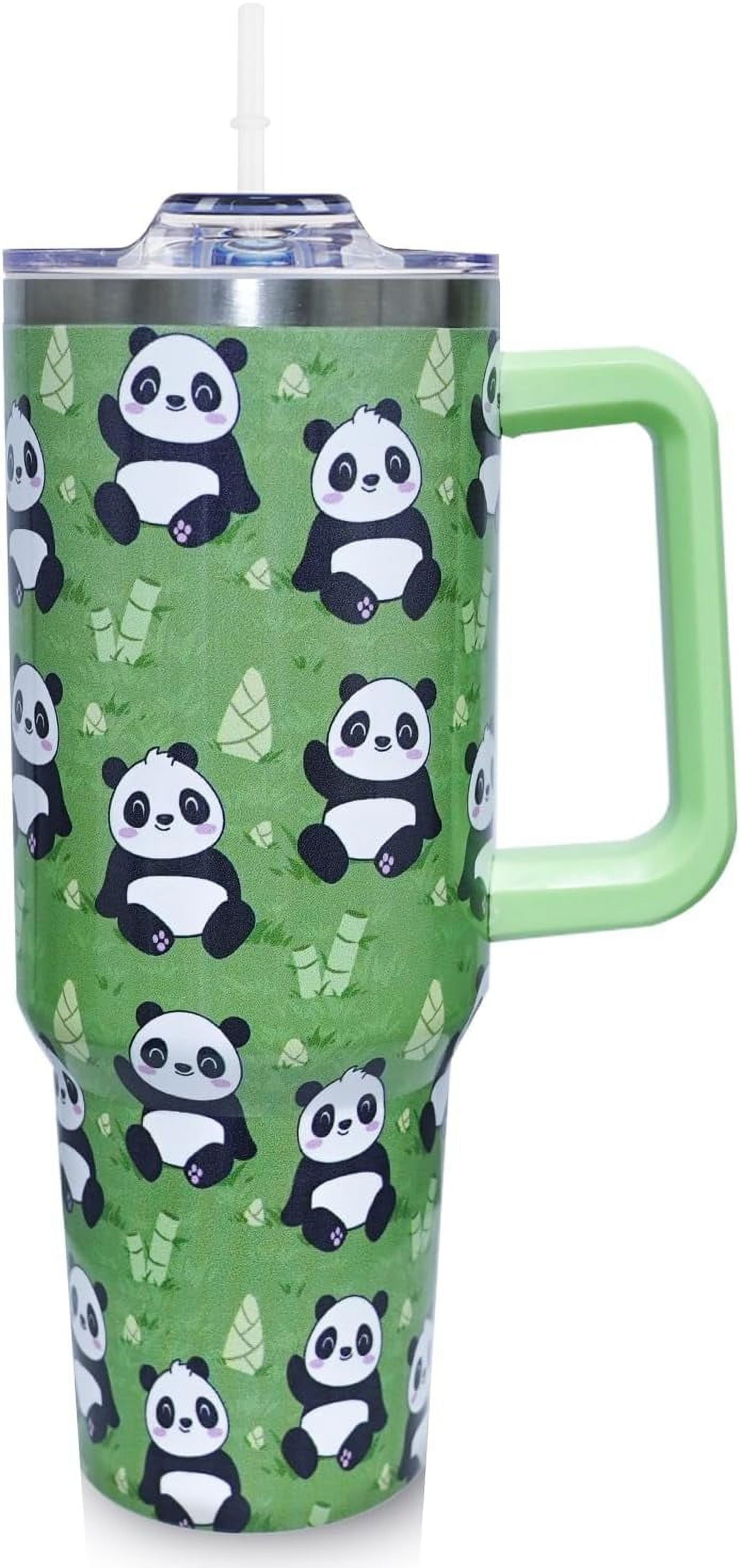Panda 40 Oz Tumbler with Handle and Straw Cute Panda Coffee Travel Mug ...