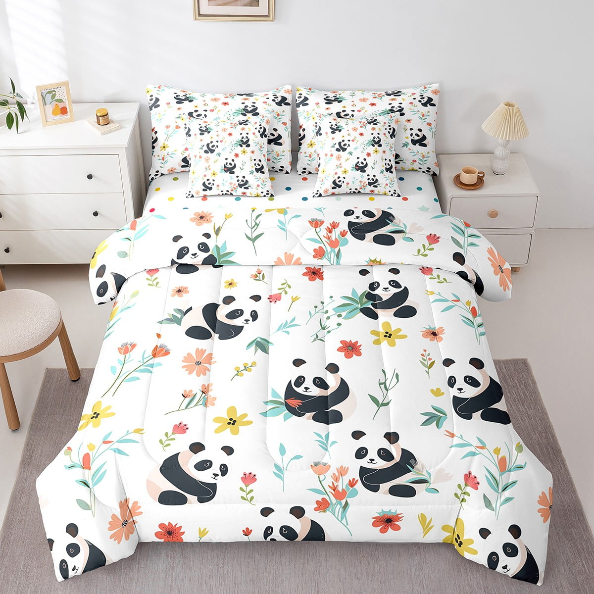 Panda 7 Piece Comforter Set Full Bed in a Bag,Cartoon Animal Bedding ...