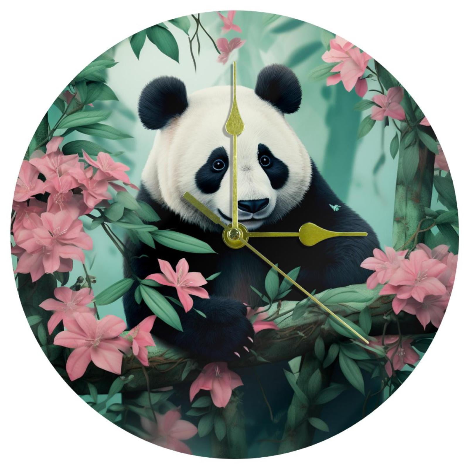 Panda Acrylic Round Wall Clock 9.8 Inches Silent Non Ticking Battery ...