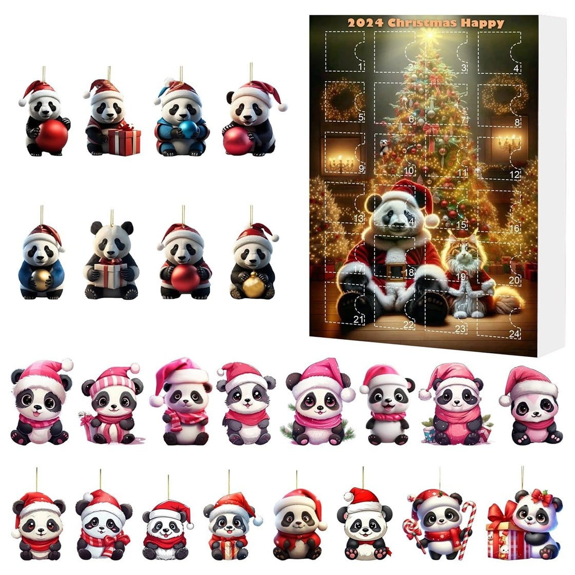Panda Advent Calendar, Advent Calendar with 24 Cute 2D Acrylic Pandas, Christmas Advent Calendar ...