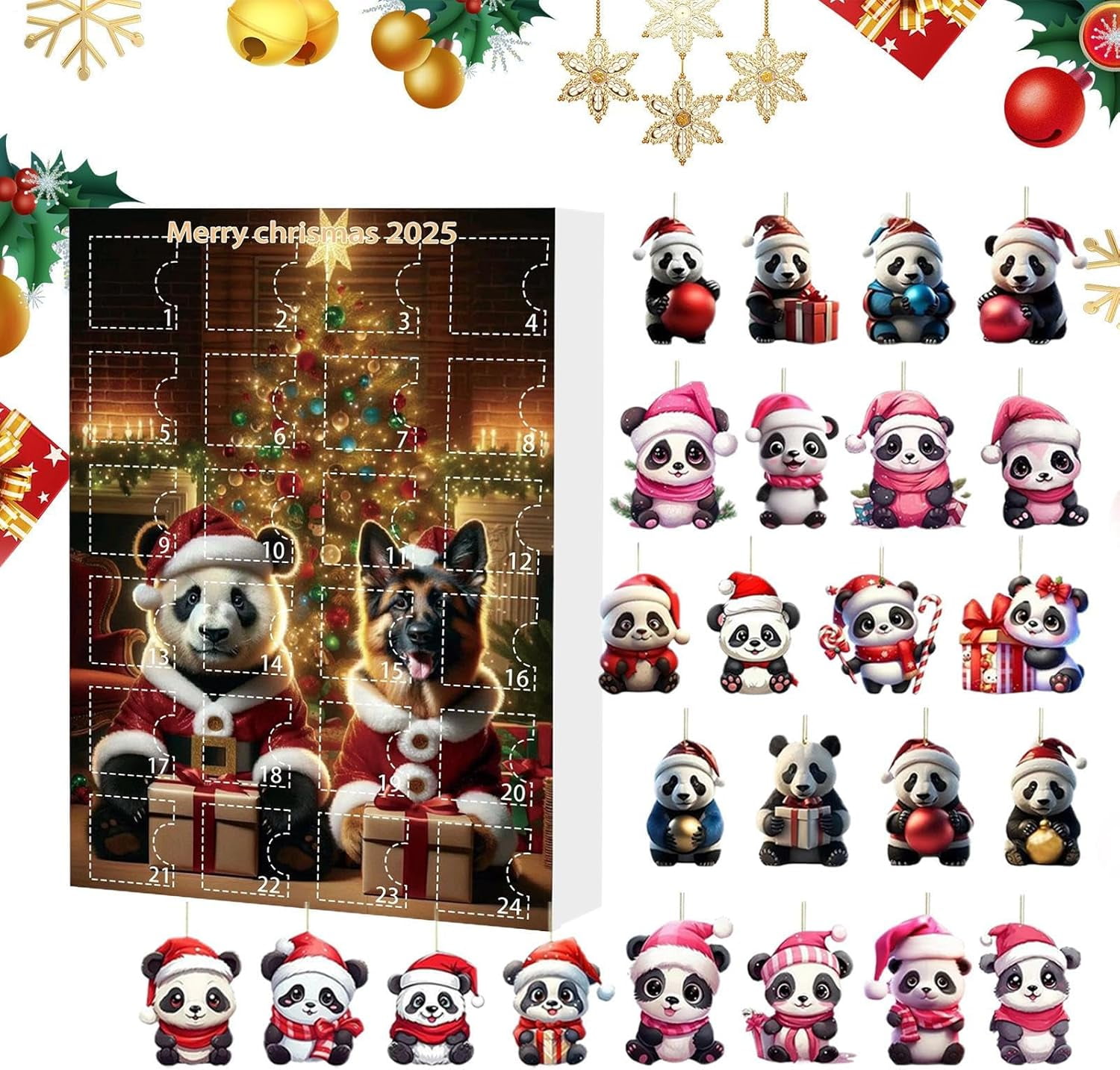 Panda Advent Calendars 2025, 2D Acrylic Panda Christmas Ornament ...