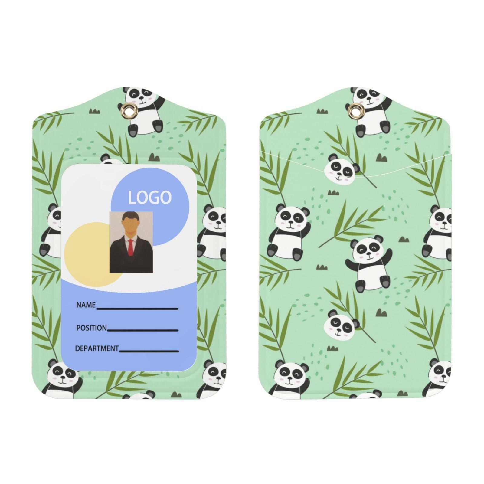 Panda And Bamboo Leaves Pattern Id Card Badge Leather Holder Case ...