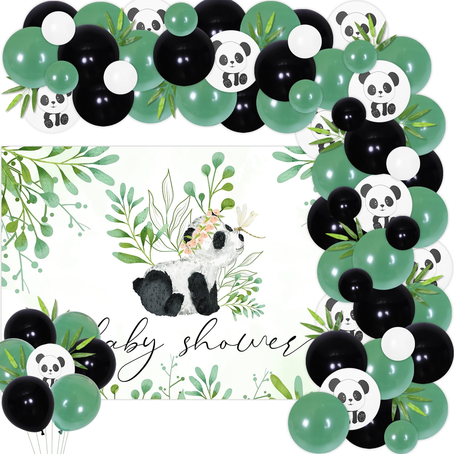 Panda Baby Shower Decorations, Panda Theme Green Black Balloon Garland ...