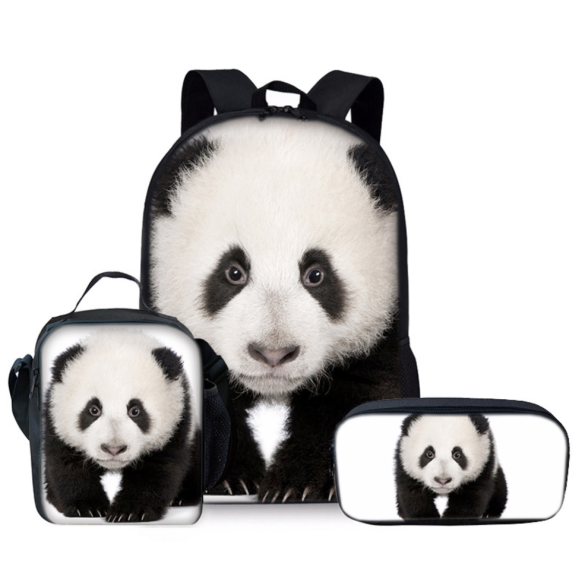 Panda Backpack Set 3 Piece Backpack Set with Lunch Box Pen Box for Men ...