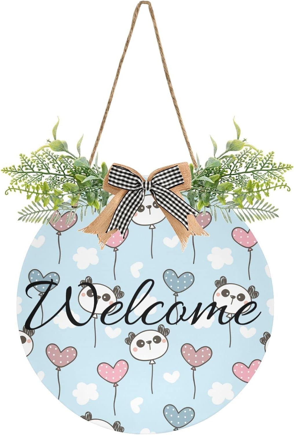 Panda Balloon Welcome Sign for Front Door, Round Sign Hanging Welcome ...