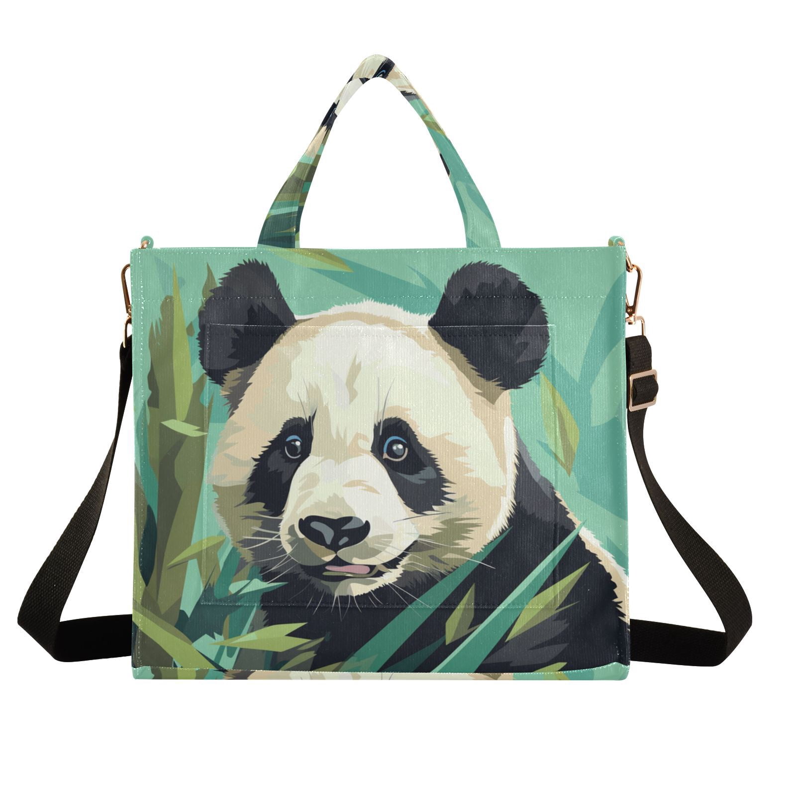Panda Bamboo Leaves Green Corduroy Tote Bag Handbag Large Messenger Bag ...
