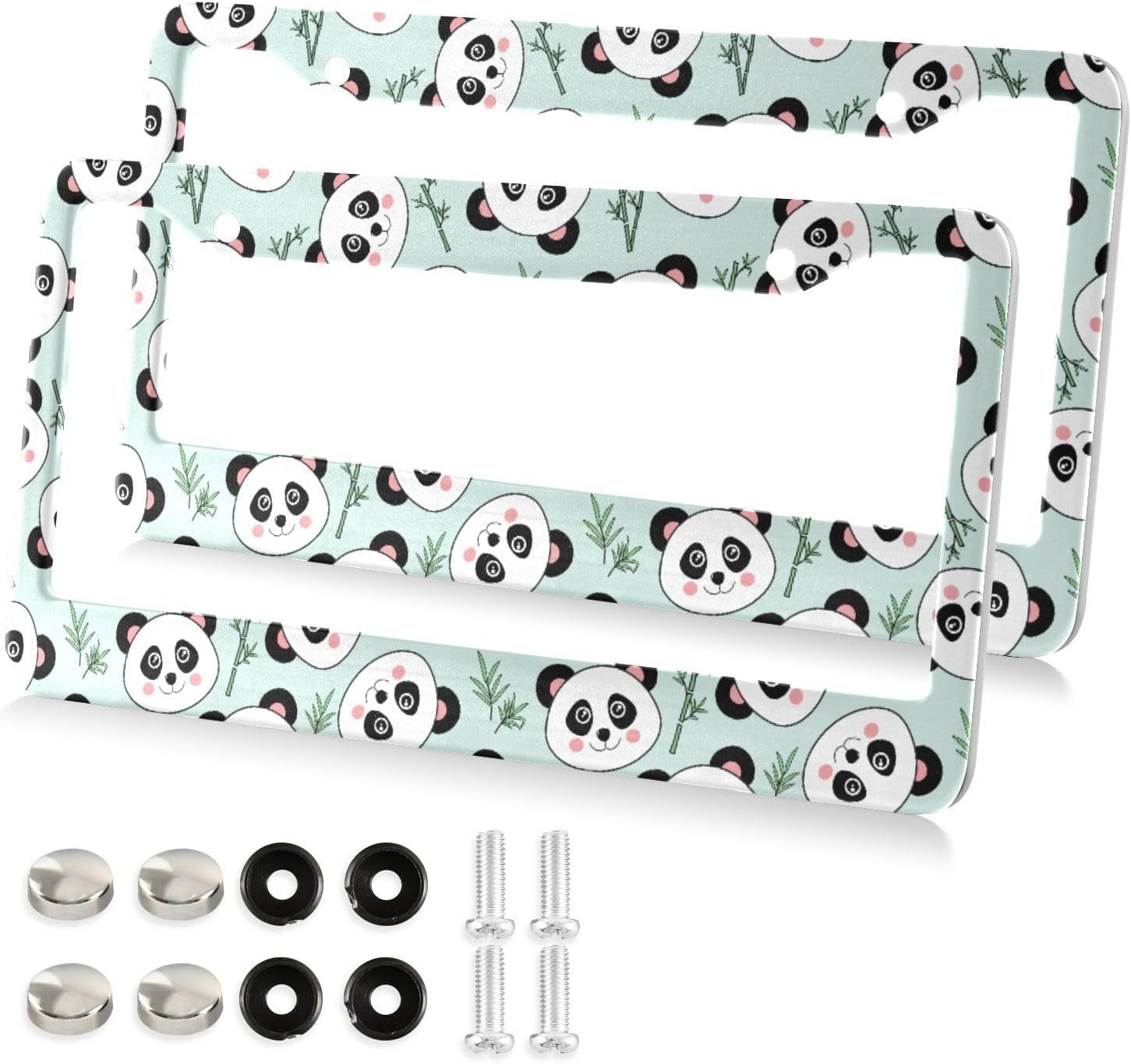 Panda and Bamboo License Plate Frame - 2 Pack Universal Stainless Steel ...