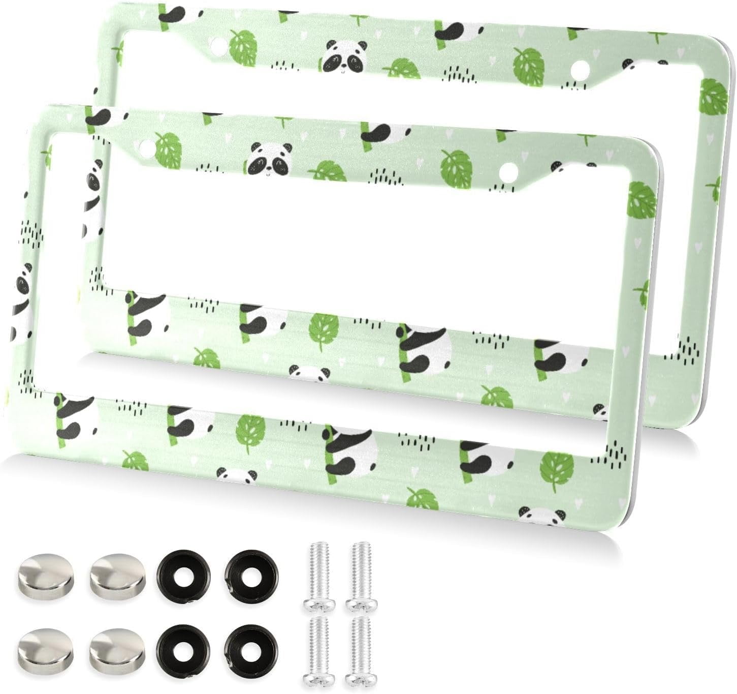 Panda and Bamboo License Plate Frame - 2 Pack Universal Stainless Steel ...