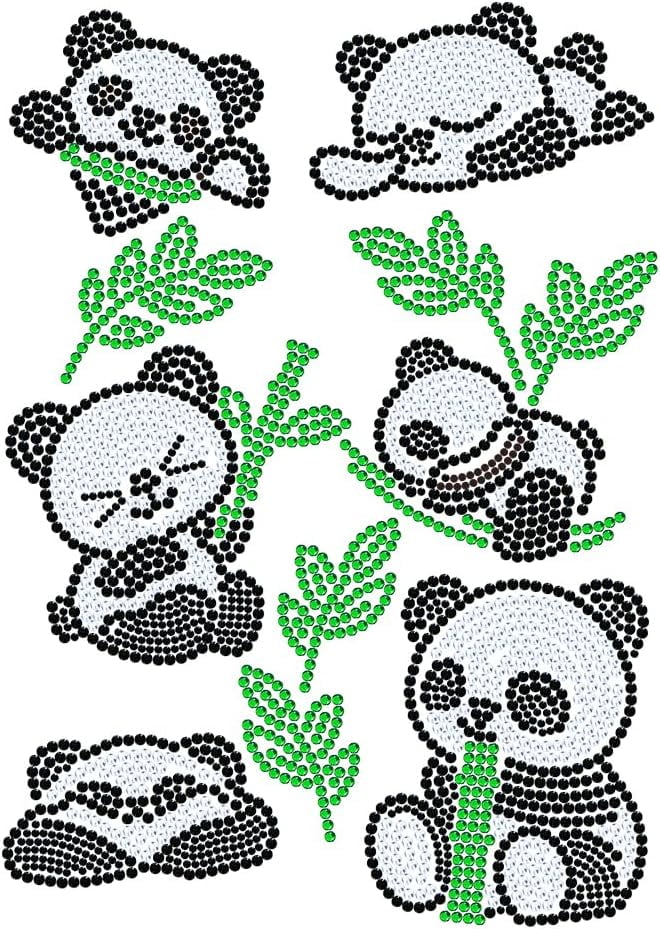Panda Bamboo Rhinestonet Iron on Transfer 11.7x8.3 Inch Heat Transfer ...