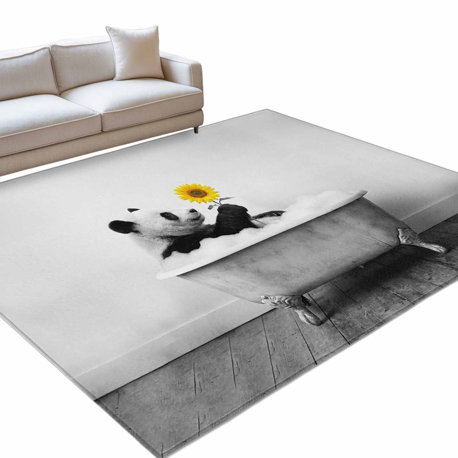Panda Bathtub 4x6ft Non Slip Area Rug Vintage Black White Panda Bathing ...