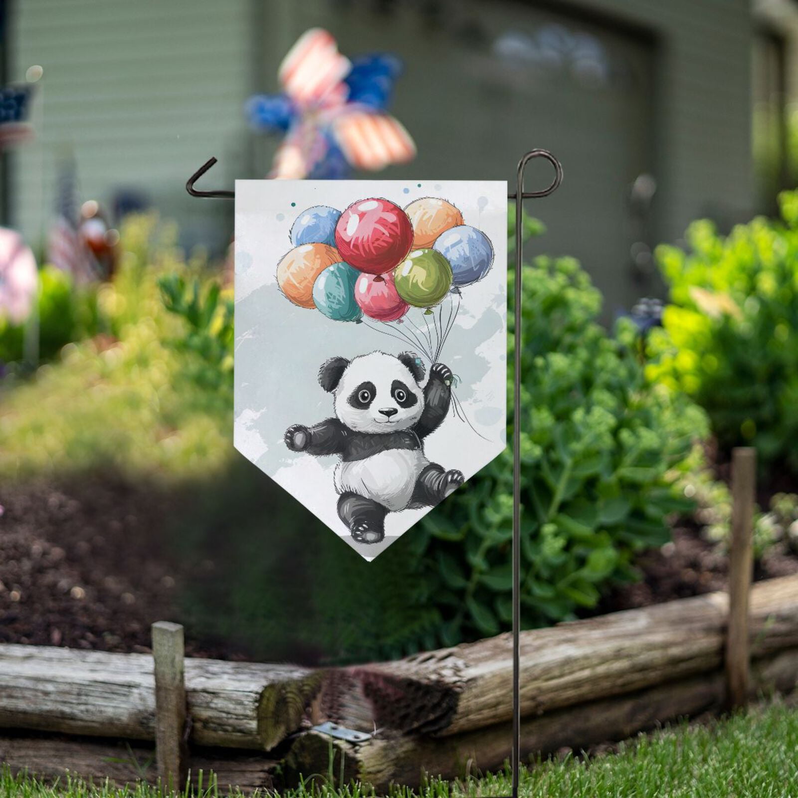 Panda Bear Balloons Garden Flag 18" x 12.5" Double Sided Yard Lawn ...