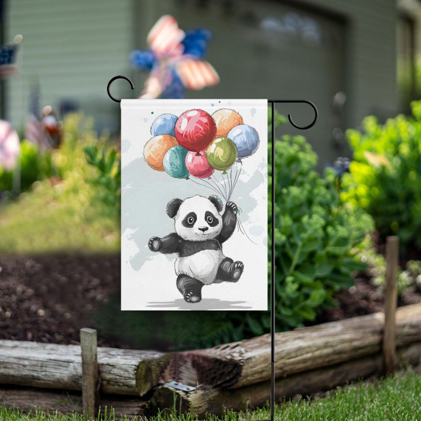 Panda Bear Balloons Garden Flag Double Sided Outdoor Banners for ...