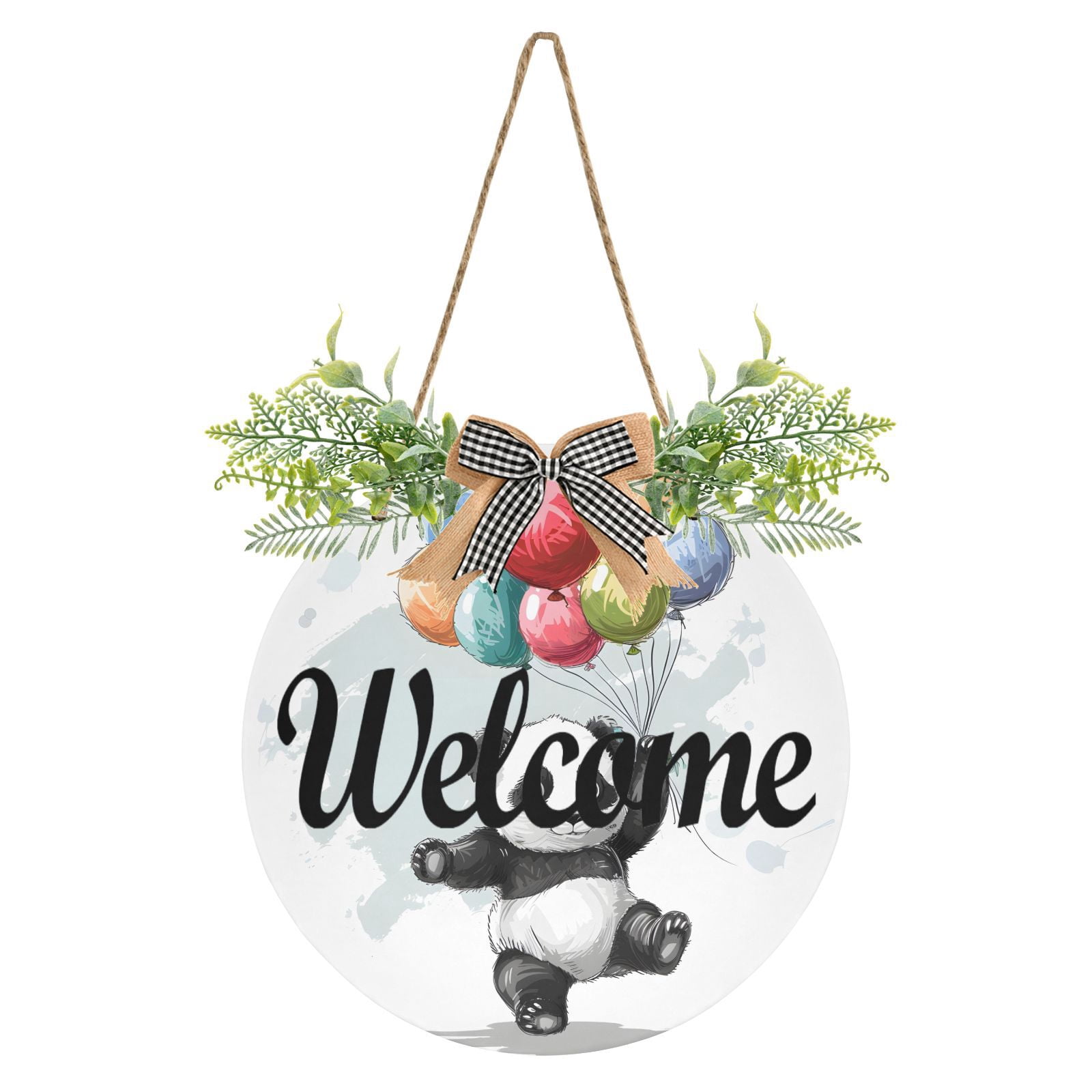 Panda Bear Balloons Welcome Sign for Front Door Wreath Door Sign for ...
