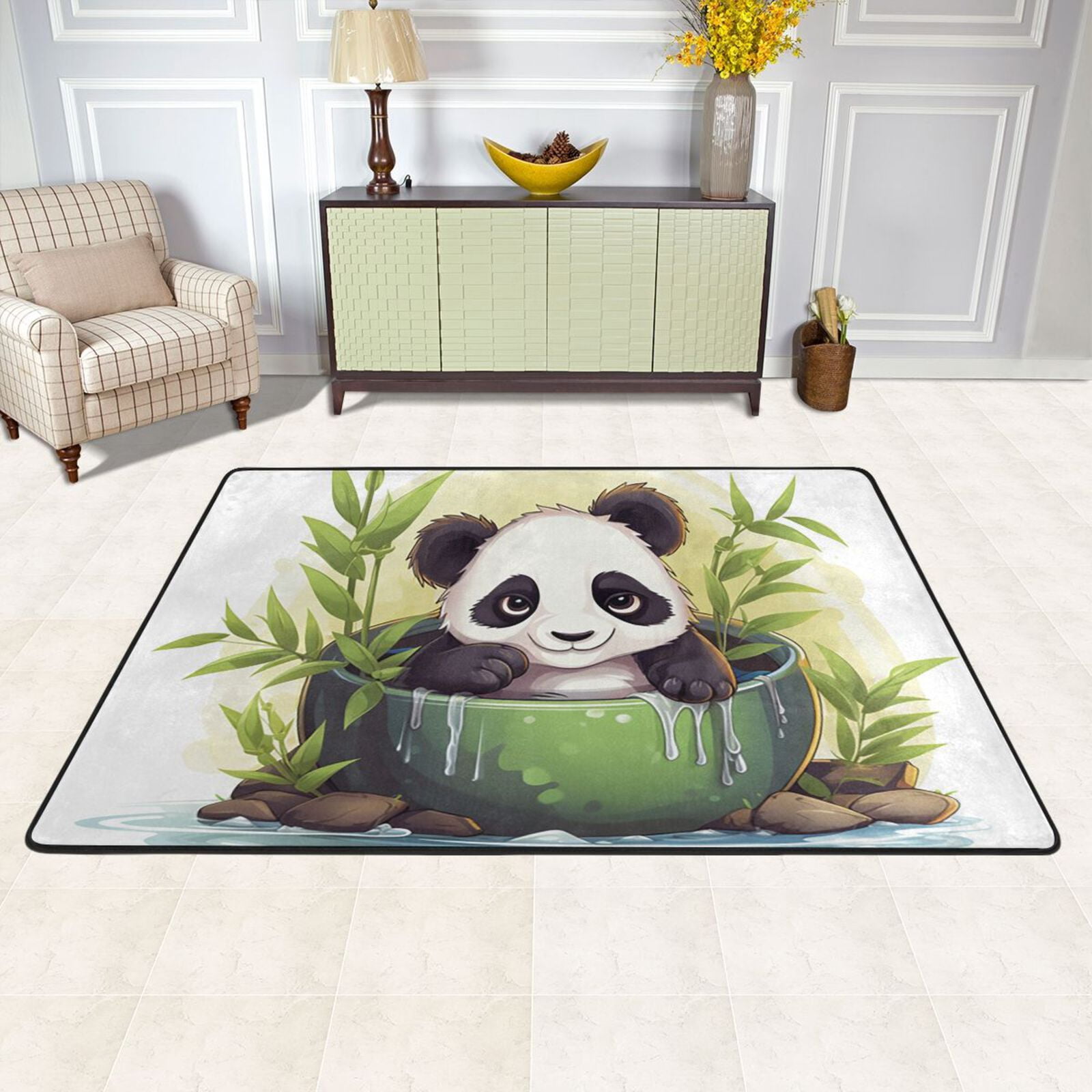 Panda Bear Bamboo Spa Area Rug Washable 72 x 48 Floor Carpet Mat Non ...