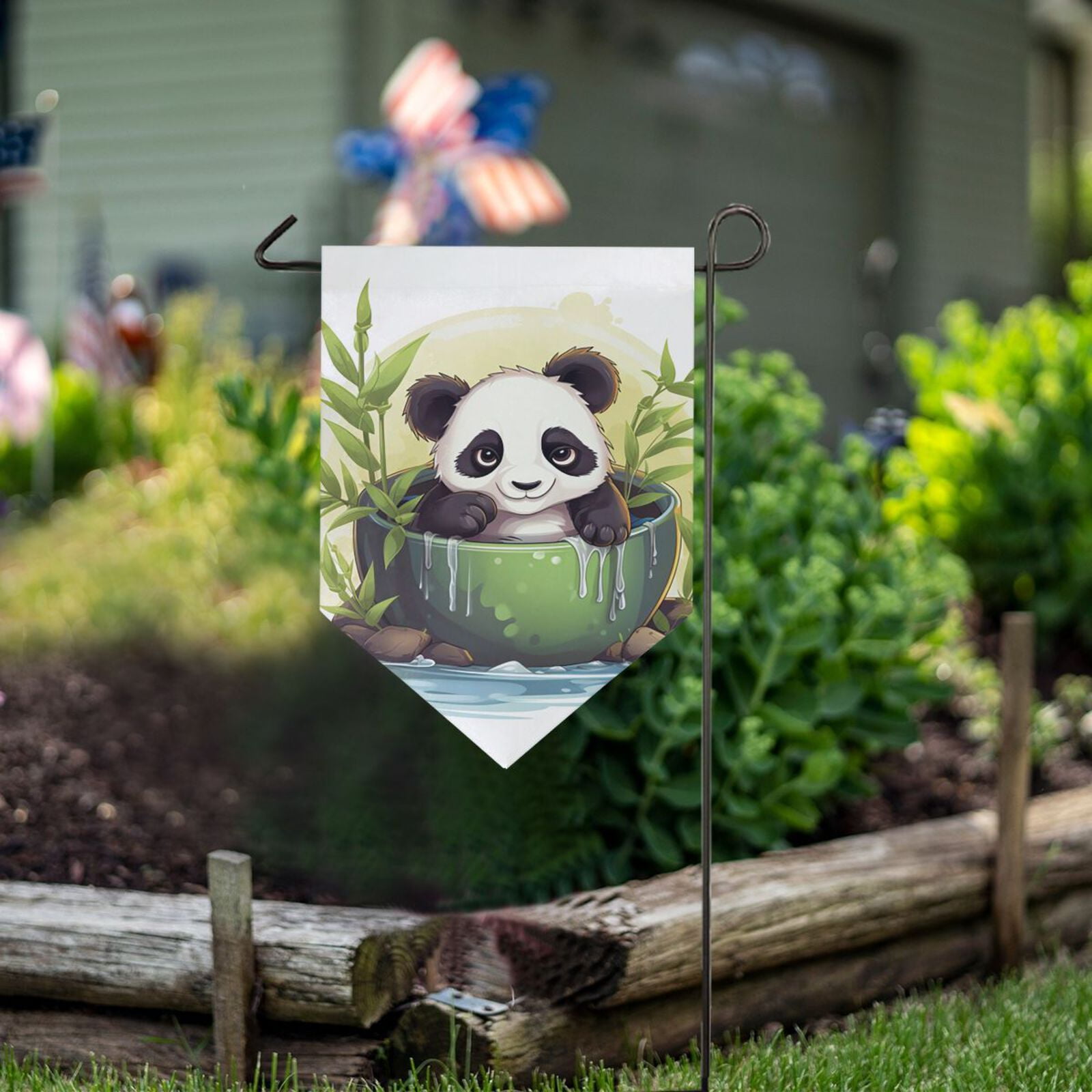 Panda Bear Bamboo Spa Garden Flag 18" x 12.5" Double Sided Yard Lawn ...