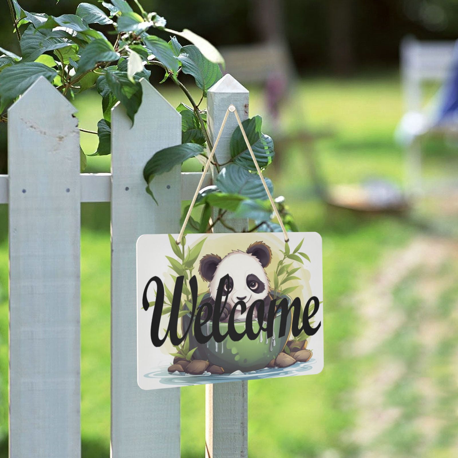 Panda Bear Bamboo Spa Welcome Sign for Front Door Porch Wreath Door ...