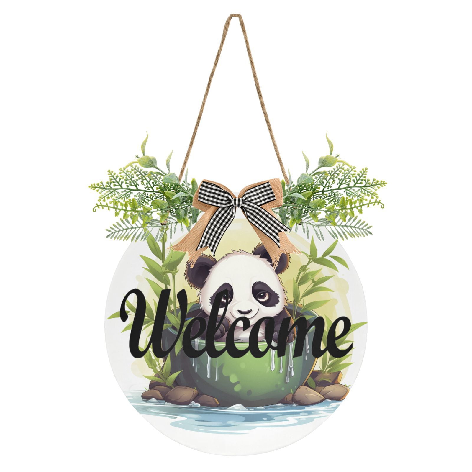 Panda Bear Bamboo Spa Welcome Sign for Front Door Wreath Door Sign for ...