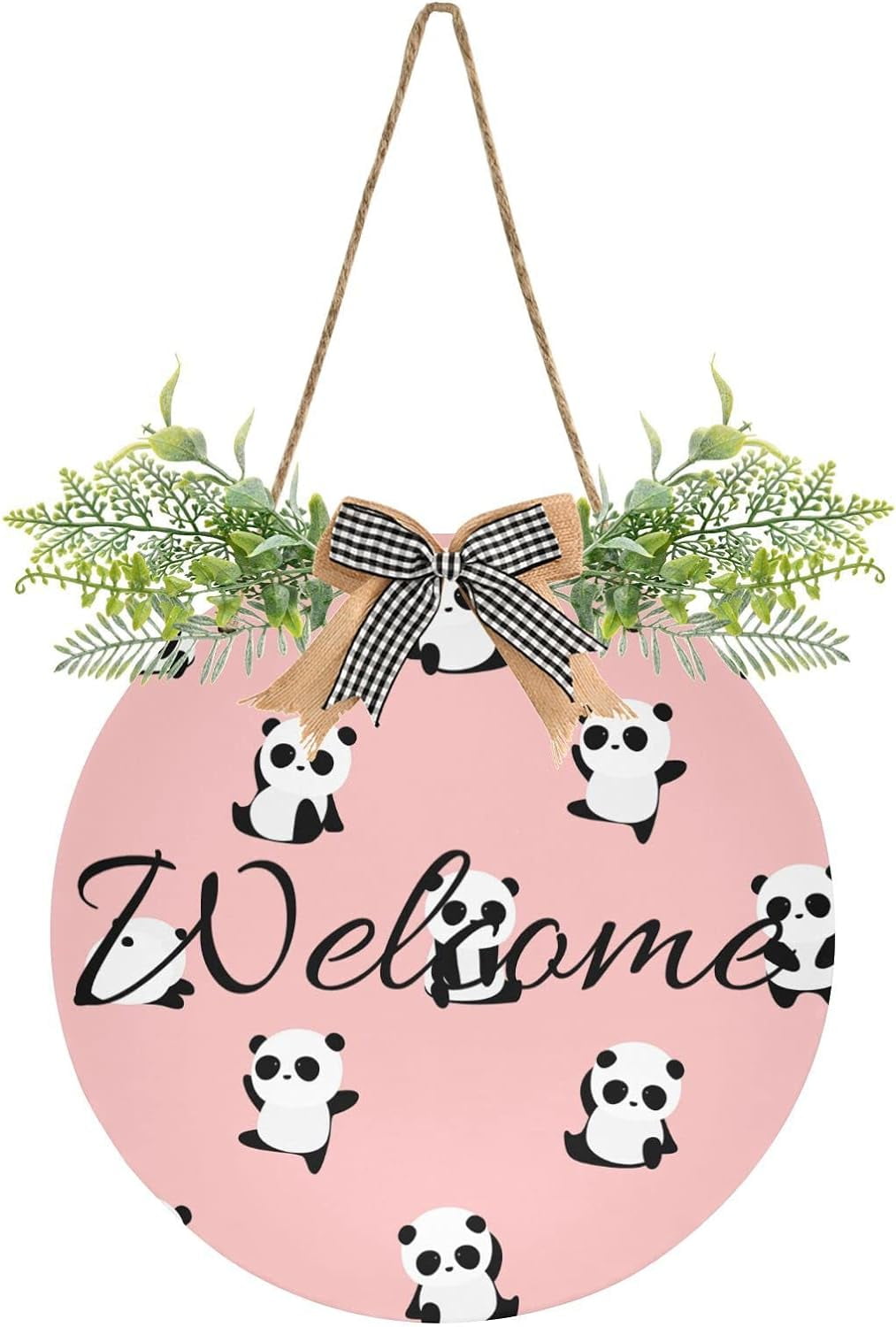 Panda Bear Pattern Welcome Sign for Front Door, Round Sign Hanging ...