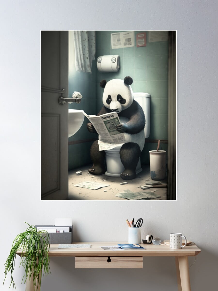 Panda Bear On Toilet Reading Newspaper -Toilet Poster Storytelling Art ...